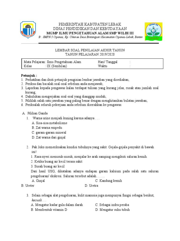 Ipa Ix KTSP - Soal Pas MGMP | PDF