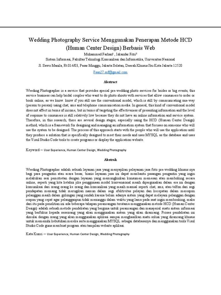 Wedding Photography Service Menggunakan Penerapan Metode Human Center ...