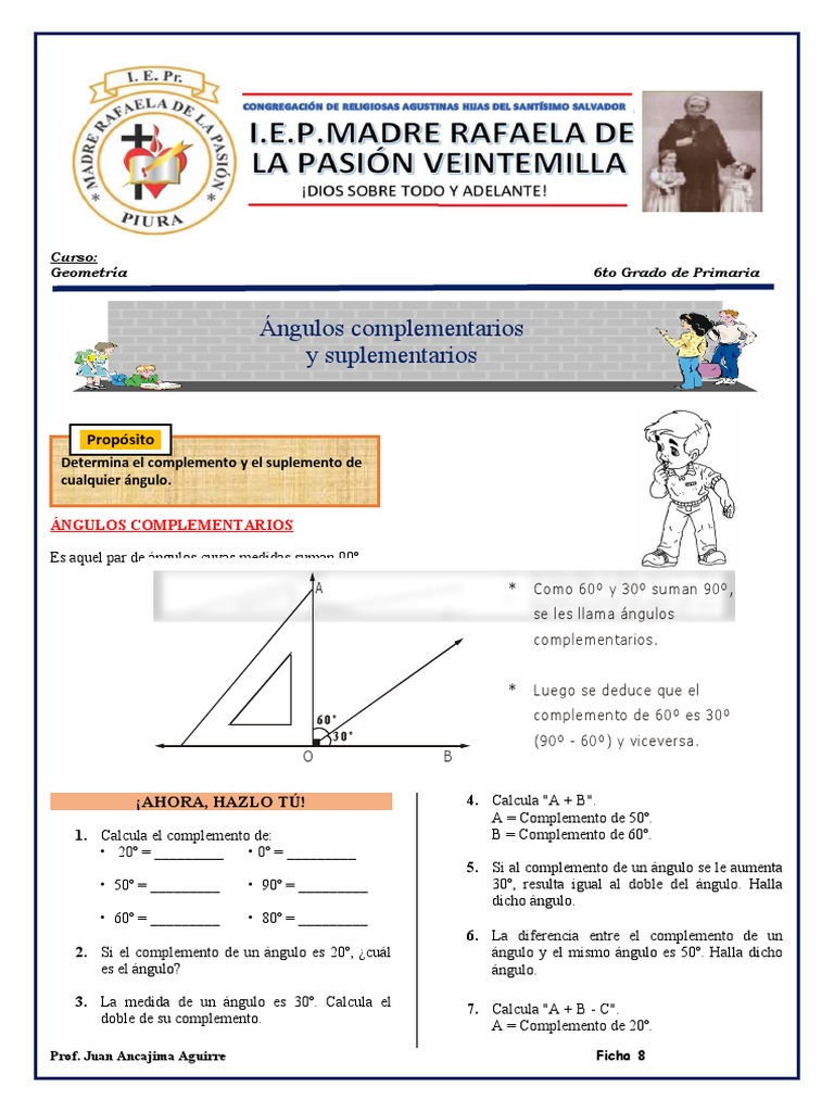 Ángulos Complementarios y Suplementarios | PDF