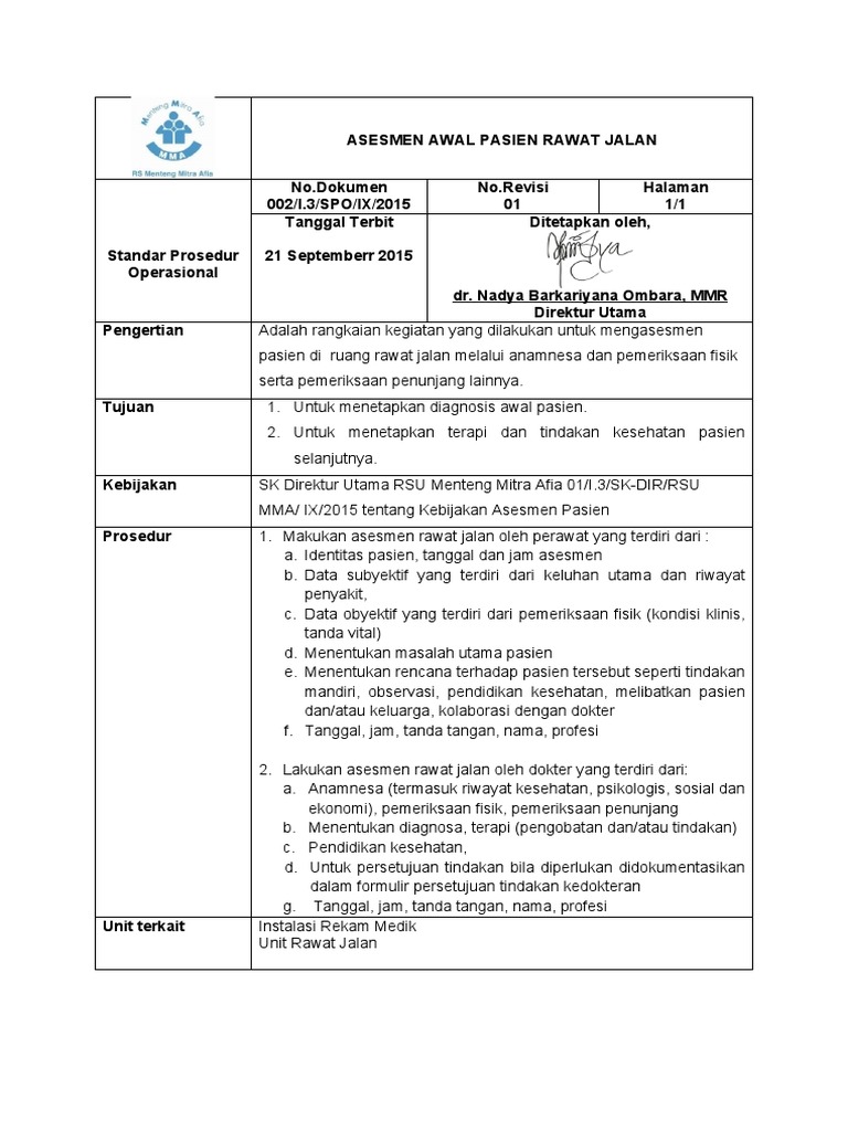 Spo Asesmen Awal Pasien Rawat Jalan (Ap 1.1) | PDF