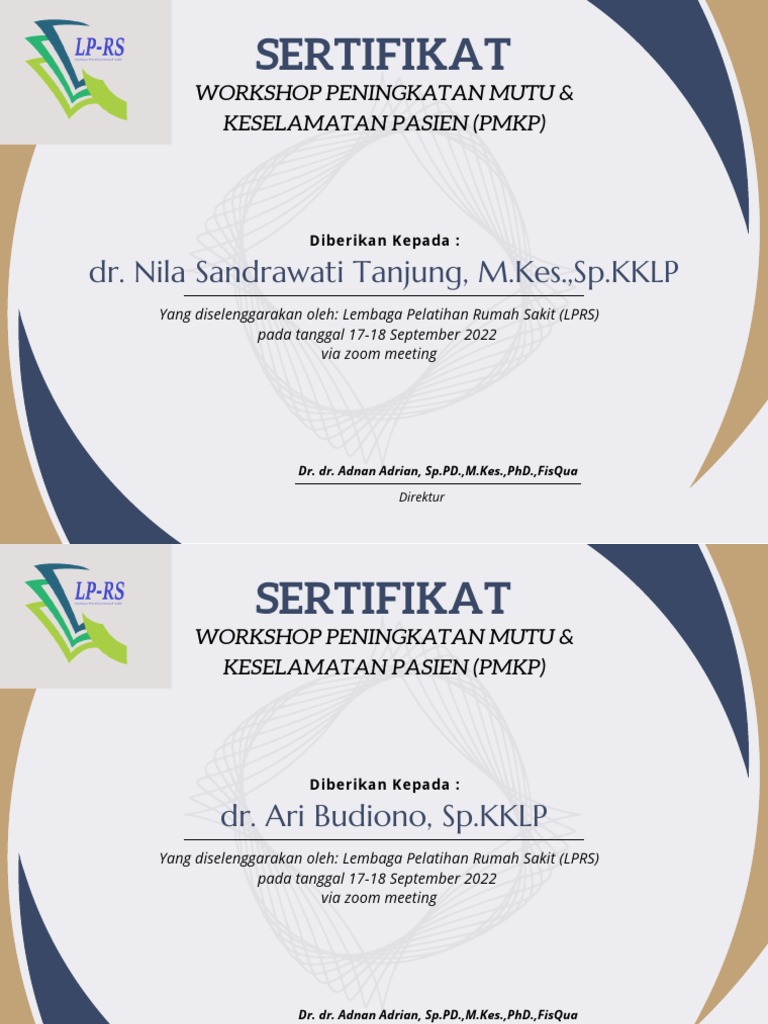 Sertifikat Workshop PMKP-RSUD SUKADANA | PDF
