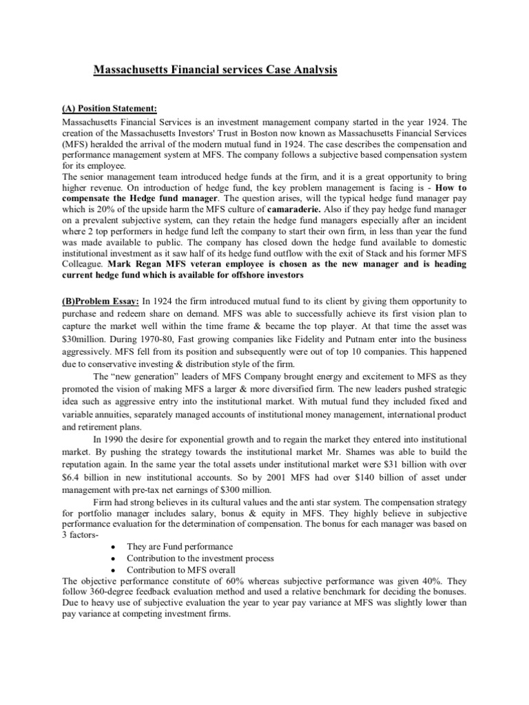 Massachusetts Financial Services Case Analysis | PDF | Hedge Fund ...