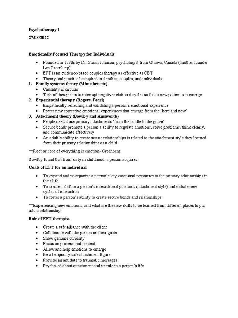 Psychotherapy Notes On EFT | PDF