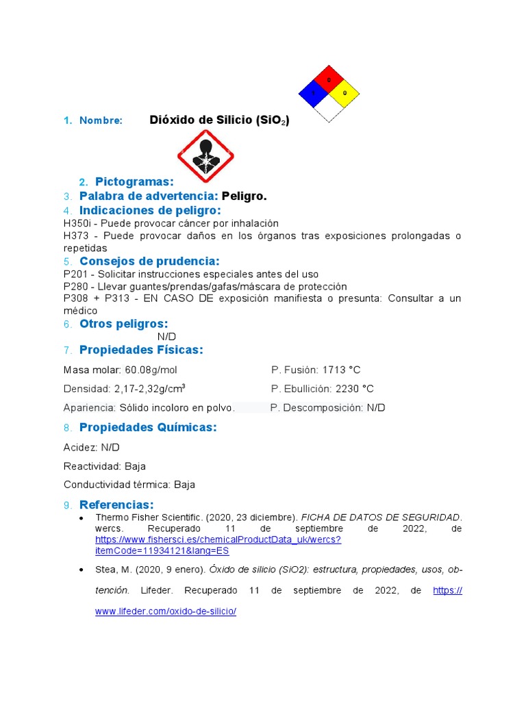Hoja de Seguridad Del SiO2 | PDF