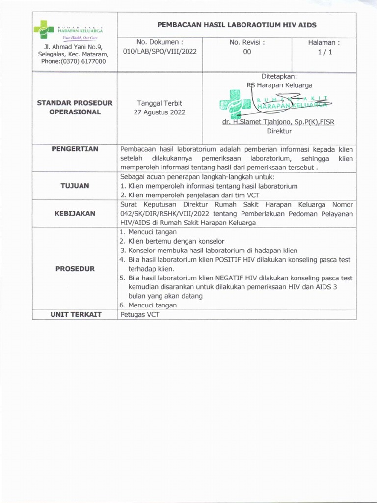 010 - Spo Pembacaan Hasil Lab Hiv | PDF