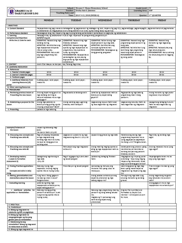 DLL Esp-4 Q1 W5 | PDF