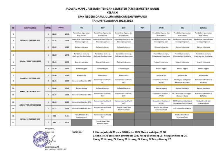 Jadwal ATS Kelas XI | PDF