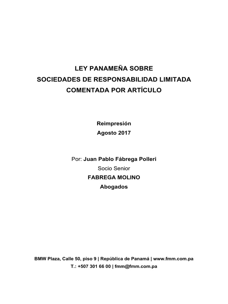 Ley de Sociedad de Responsabilidad Limitada Comentada Por Articulo Julio 2017 | PDF | Sociedad ...