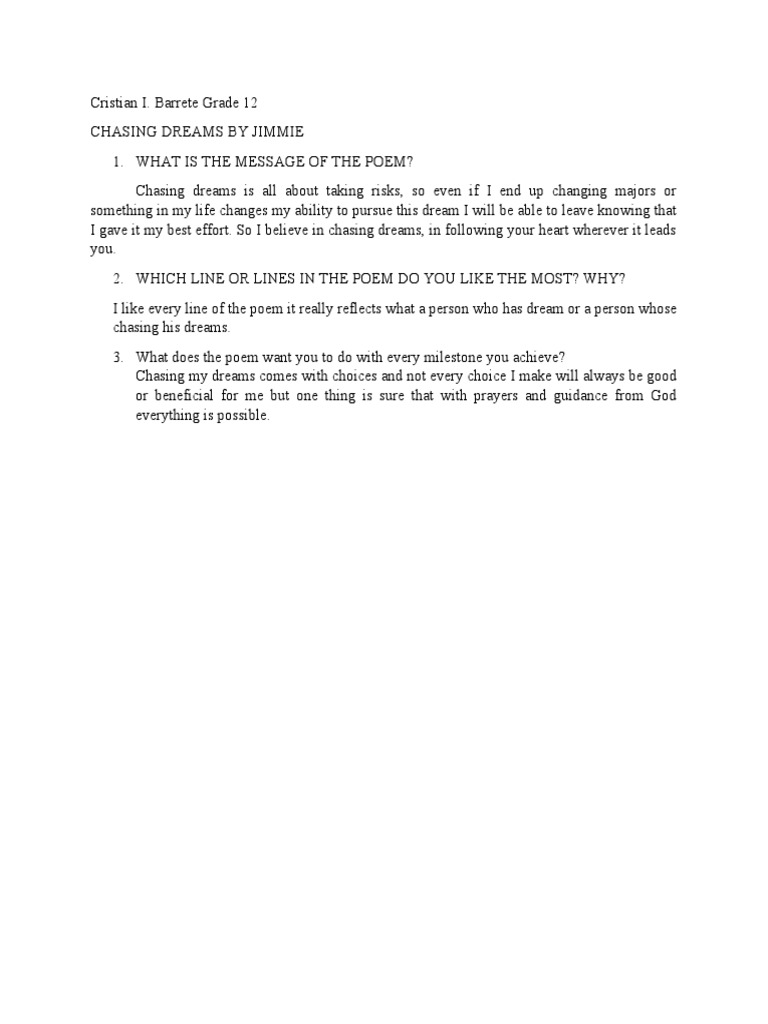 Chasing Dreams: A Reflective Poem | PDF | Career & Growth | Self ...