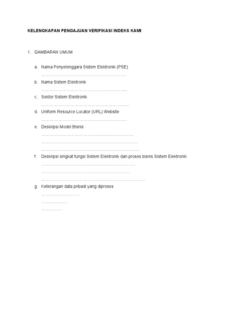 Kelengkapan Pengajuan Verifikasi Indeks Kami | PDF