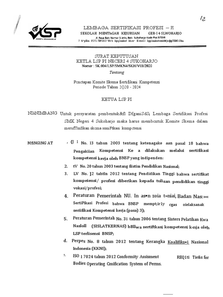 12 SK Pengangkatan Komite Skema Oleh LSP | PDF