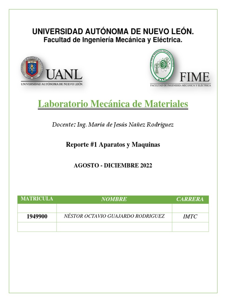 Reporte#1 Aparatos y Maquinas - 1949900 | PDF | Fatiga (material ...