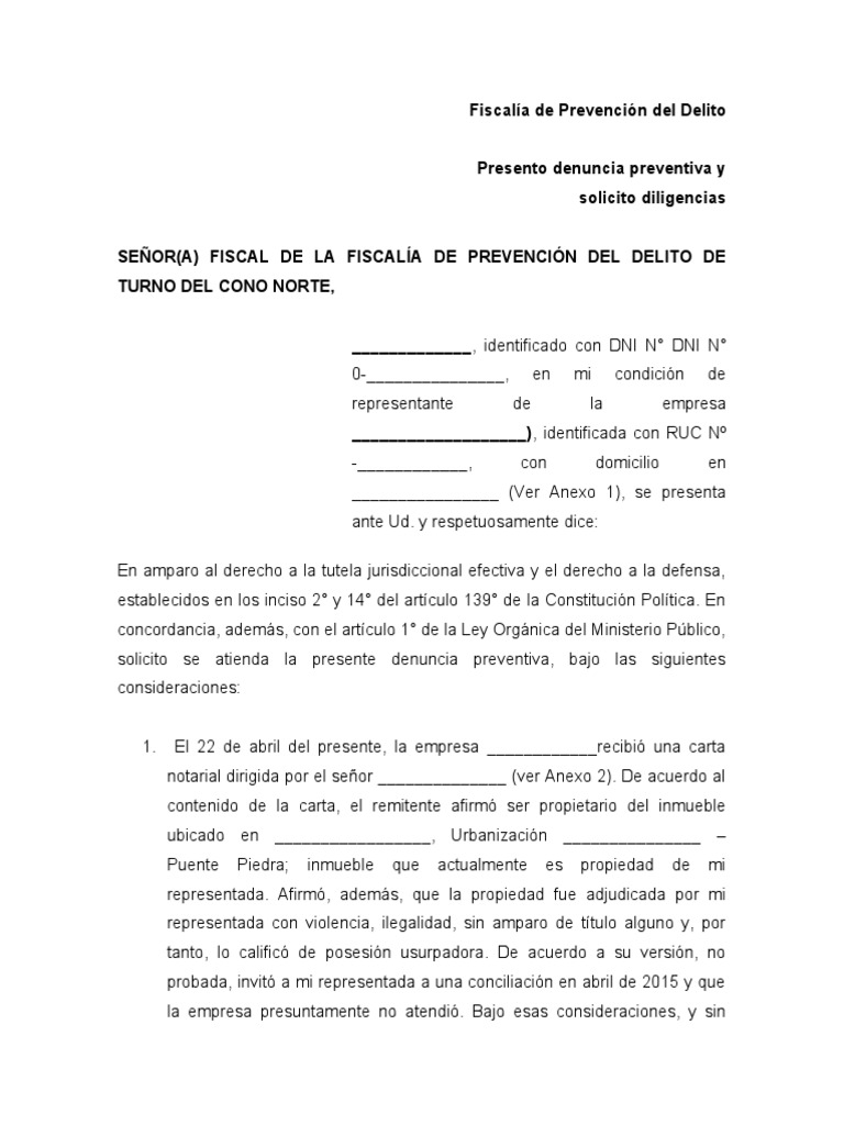 FORMATO Denuncia Preventiva | PDF | Propiedad | Business