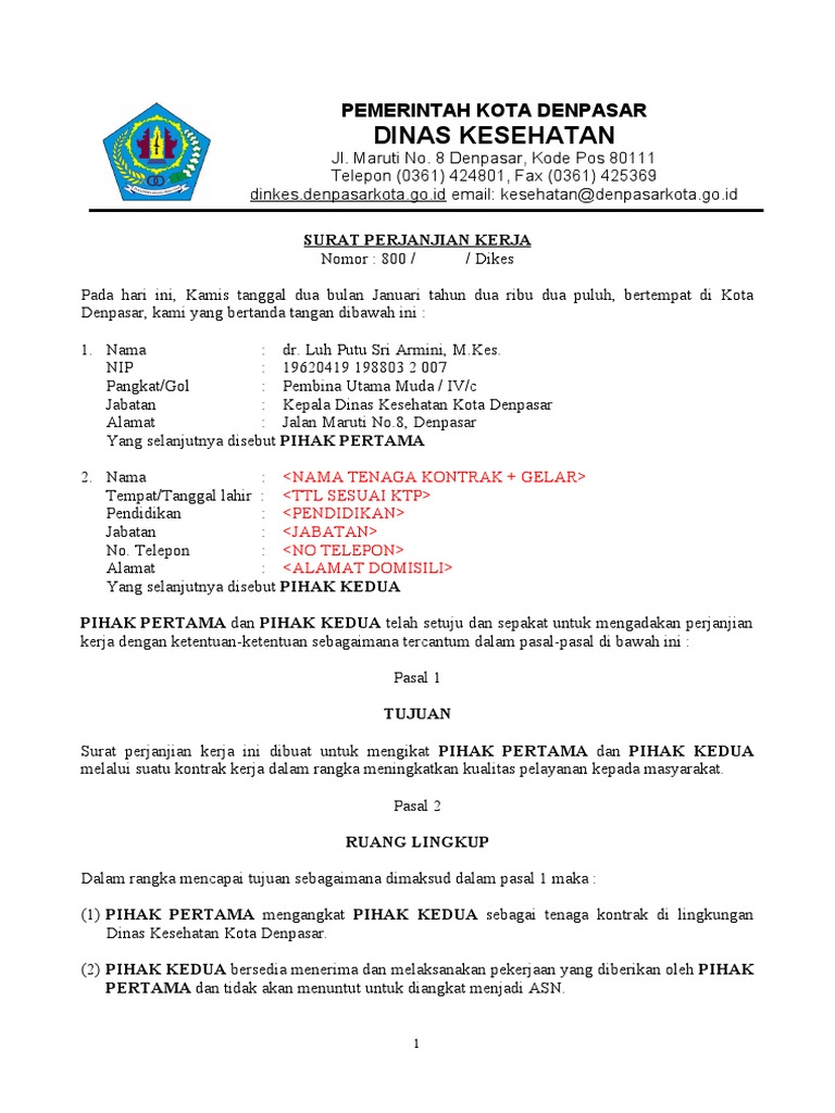 Contoh Form SPK Tenaga Kontrak | PDF
