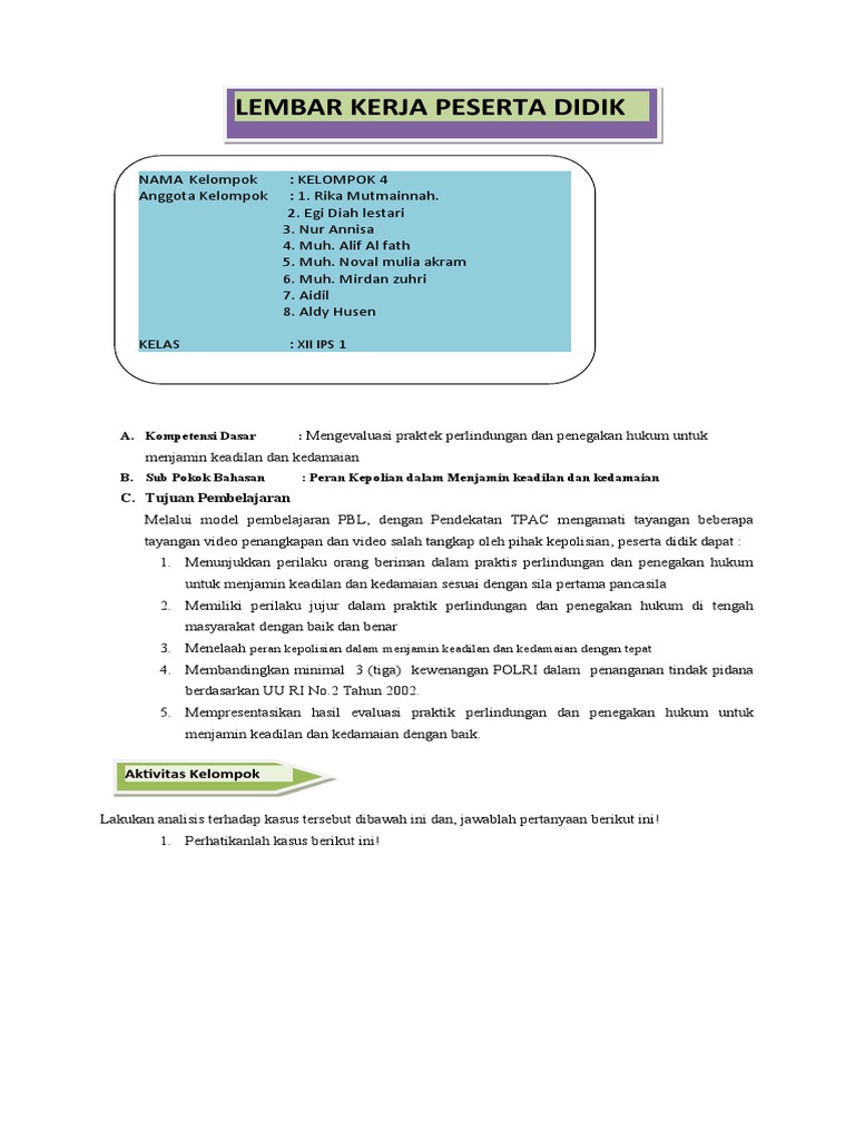 LKPD Materi Peran Polri (Kelompok 4) | PDF