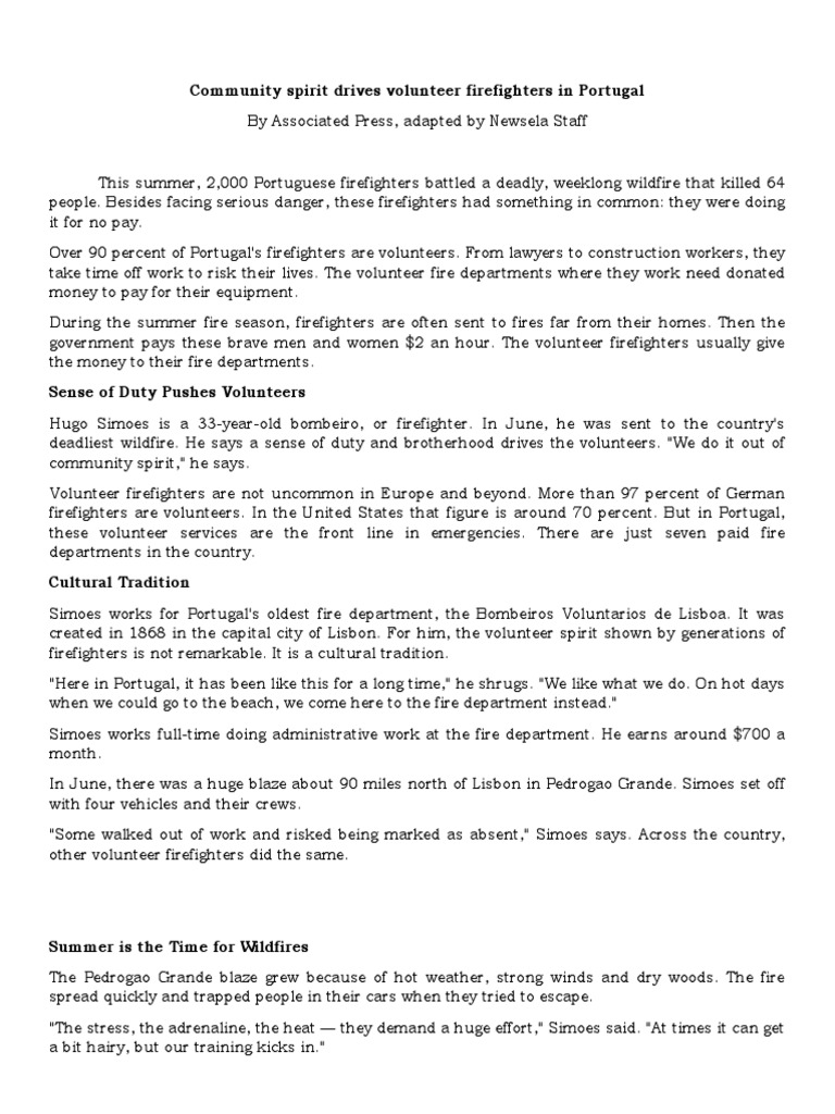 Community Spirit Drives Volunteer Firefighters in Portugal | PDF ... Community Spirit Drives Volunteer Firefighters in Portugal | PDF ...