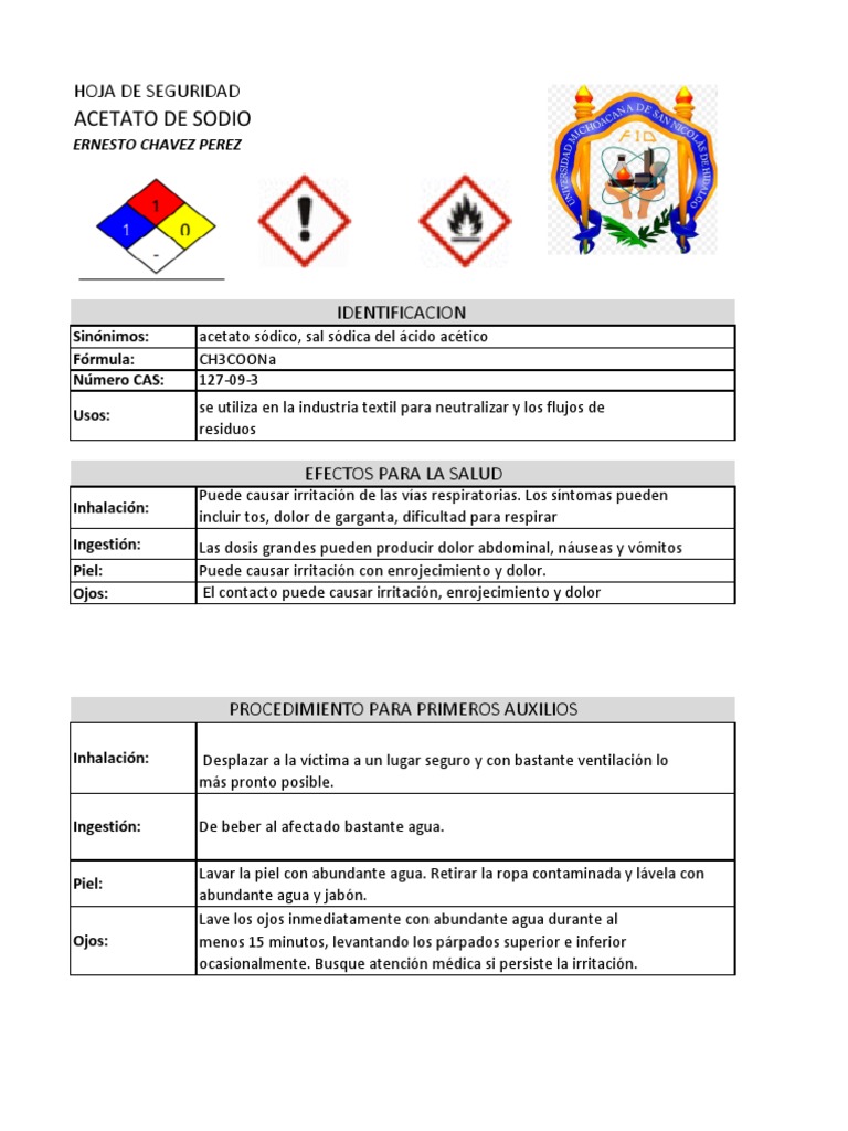 Hoja Seguridad Acetato de Sodio | PDF | Agua | Mercurio (Elemento)