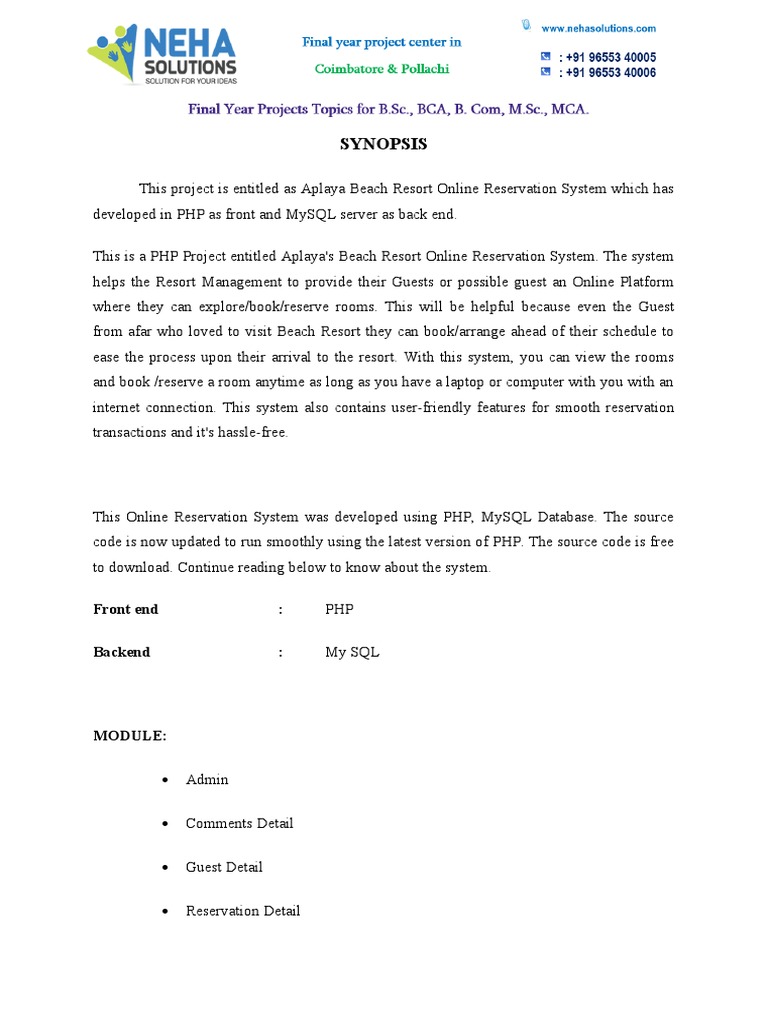 Aplaya Beach Resort Booking System | PDF | Business | Computers