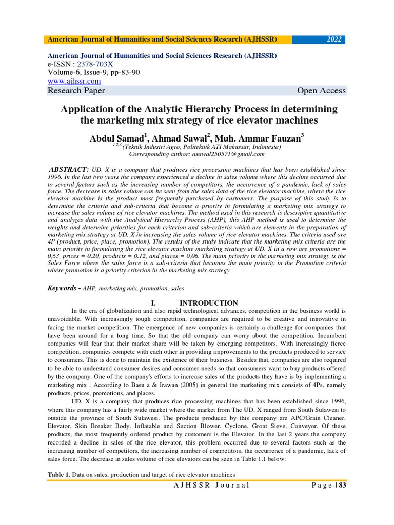 Application of The Analytic Hierarchy Process in Determining The ...