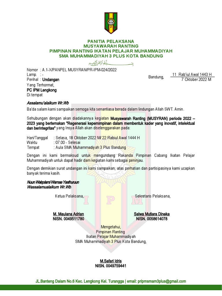 Surat Undangan PC MUSYRAN | PDF