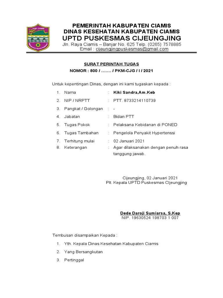 DOKUMEN SURAT TUGAS UPTD PUSKESMAS CIJEUNGJING 2021 Edit | PDF