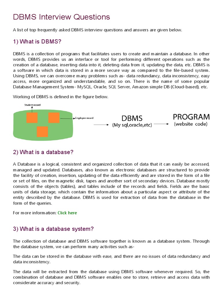 DBMS Interview Questions (2021) - Javatpoint | PDF | Relational Database | Databases