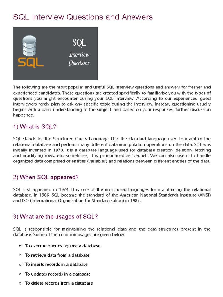 SQL Interview Questions (2021) - Javatpoint | PDF | Database Index | Relational Database
