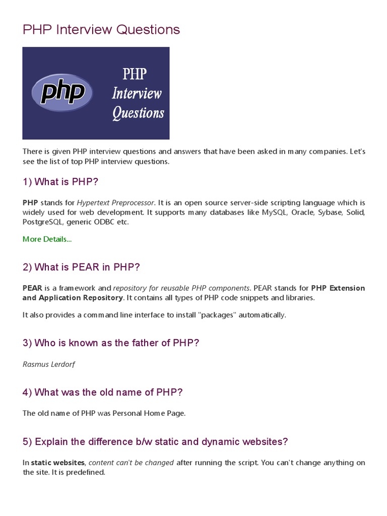 PHP Interview Questions (2021) - Javatpoint | PDF