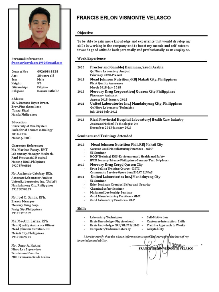 Cv-Francis Erlon v. Velasco | Download Free PDF | Laboratories ...