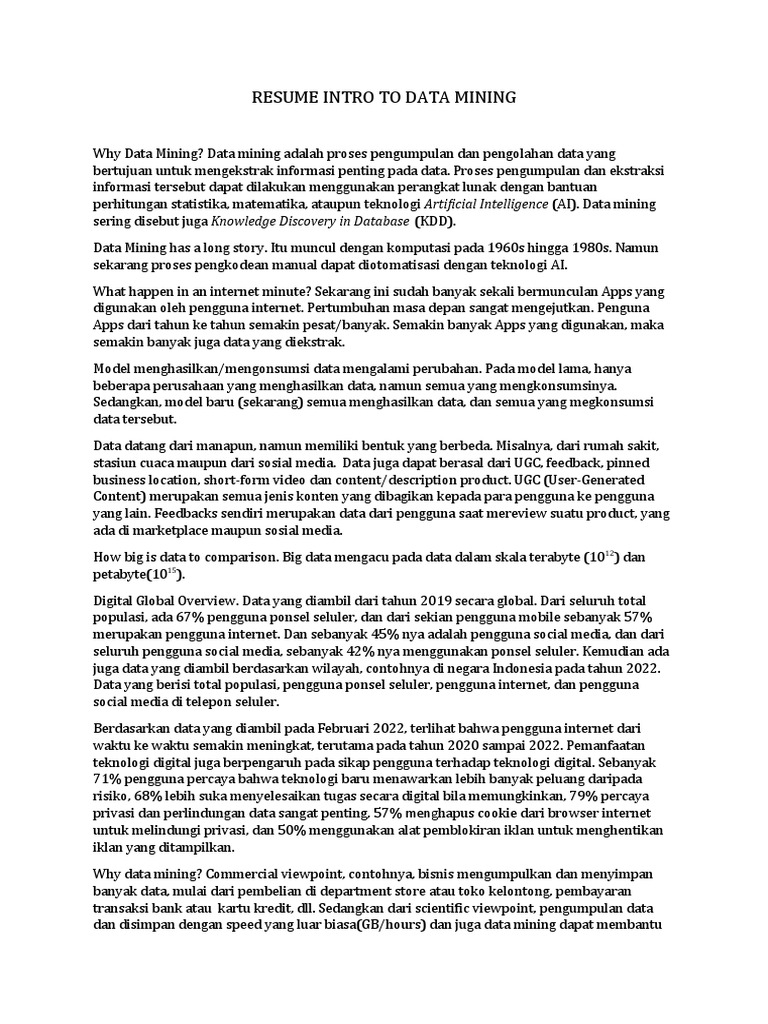 Resume Intro To Data Mining | PDF