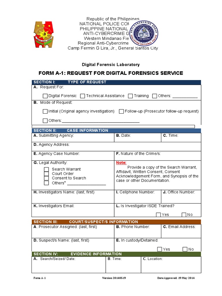 A-1 Request For Digital Forensics Lab Services Form v20140519 | PDF ...