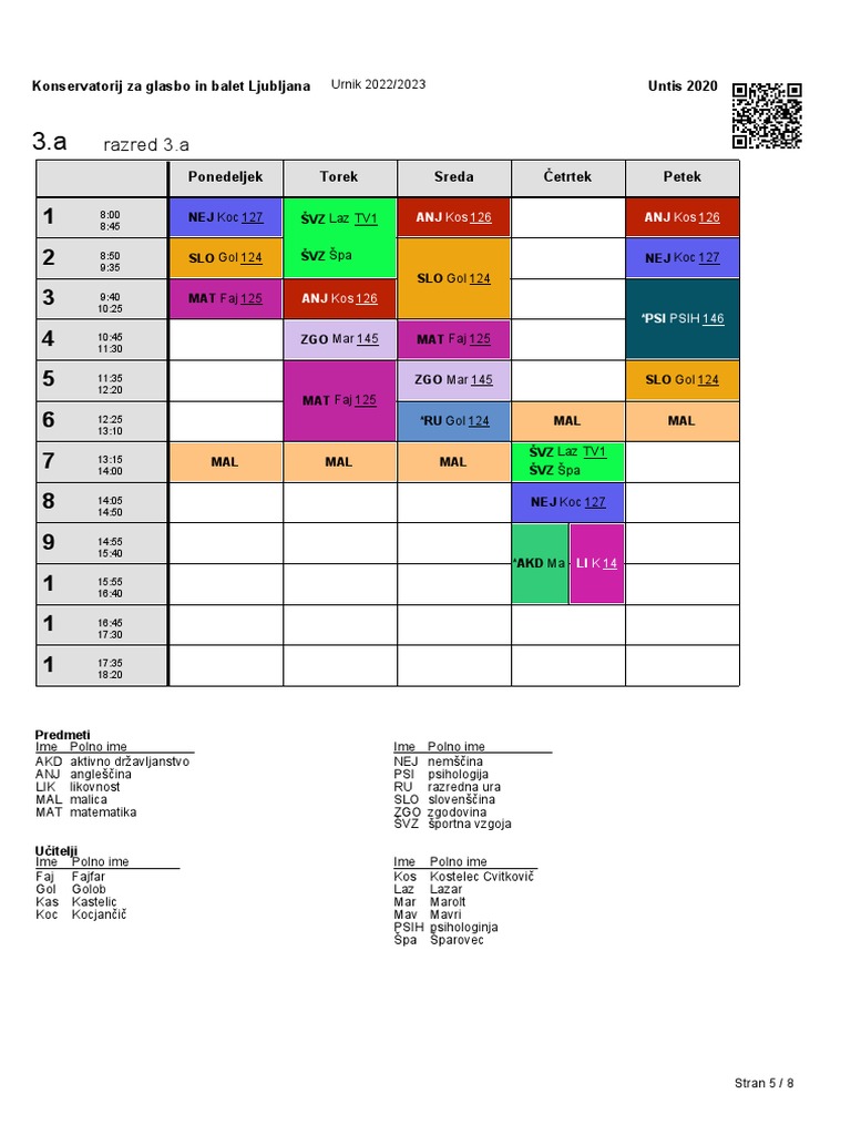 URNIK Splošni Predmeti | PDF