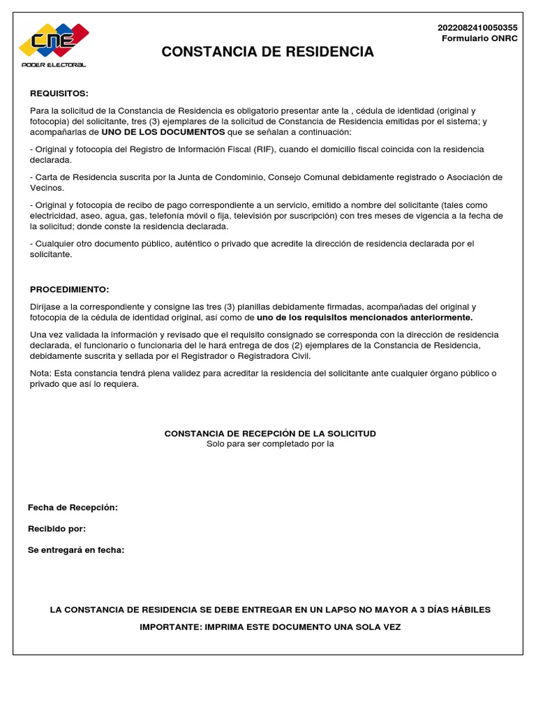 Constancia de Residencia CNE | Descargar gratis PDF | Venezuela | Gobierno