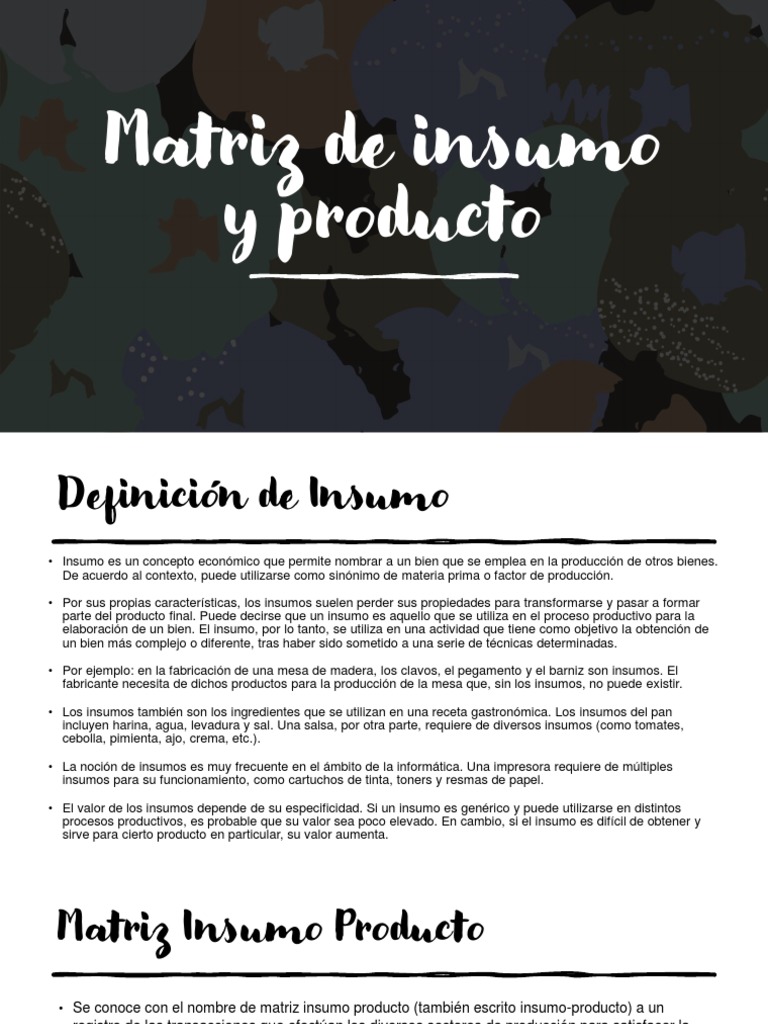 Definición y Matriz de Insumos | PDF | Demanda | Panes