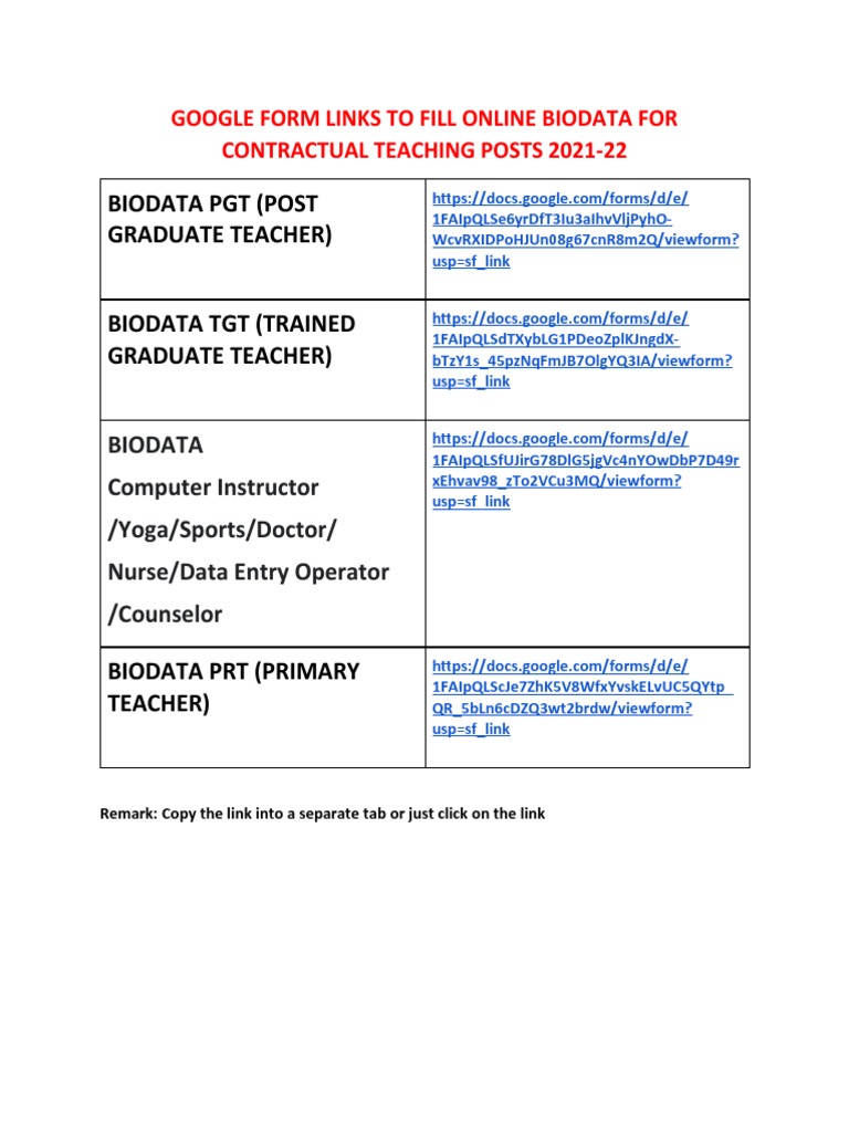 Link For Google Form To Fill Biodata of Candidates | PDF | Computers