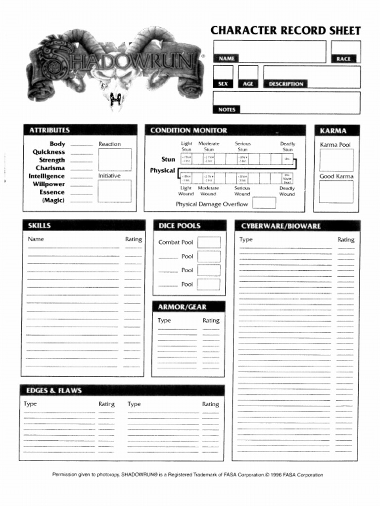 Shadowrun 6e Form Fillable Character Sheet - Printable Forms Free Online