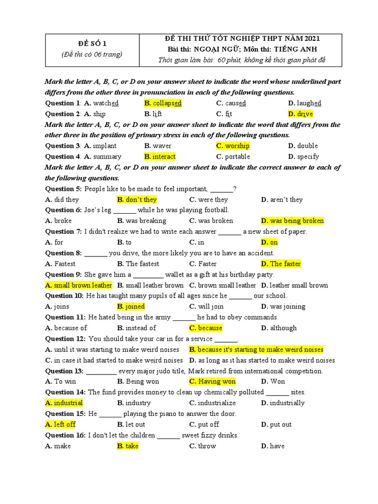 2021 THPT English Practice Exam | PDF | Violence | Unicef