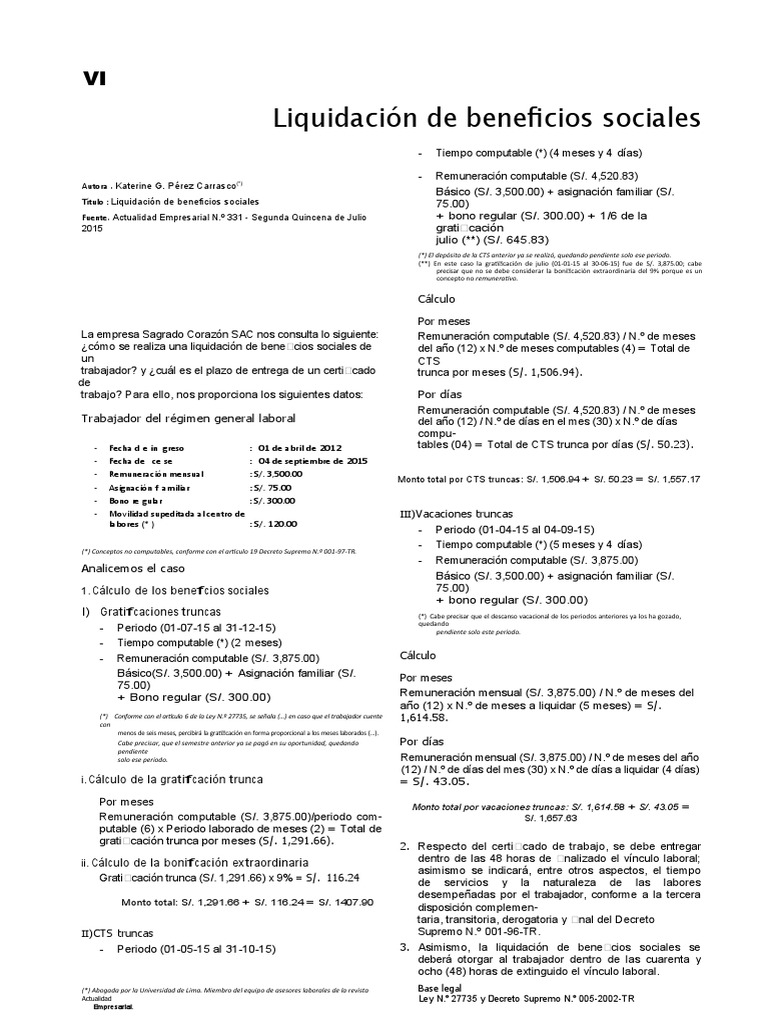Liquidacion de Beneficios Sociales Caso Practico | PDF | Gobierno | Justicia