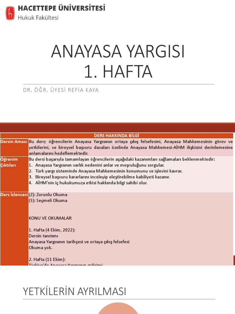Anayasa Yargısı Dersi 1. Hafta | PDF