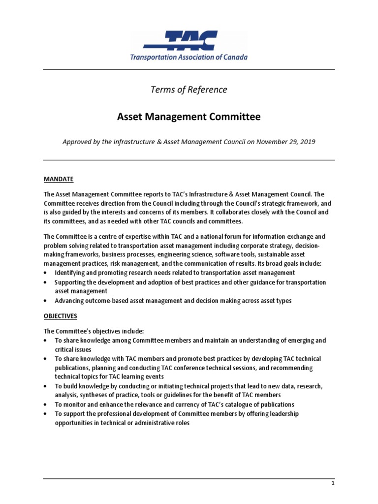 Tac Terms of Reference - Asset Management Committee | PDF | Committee ...