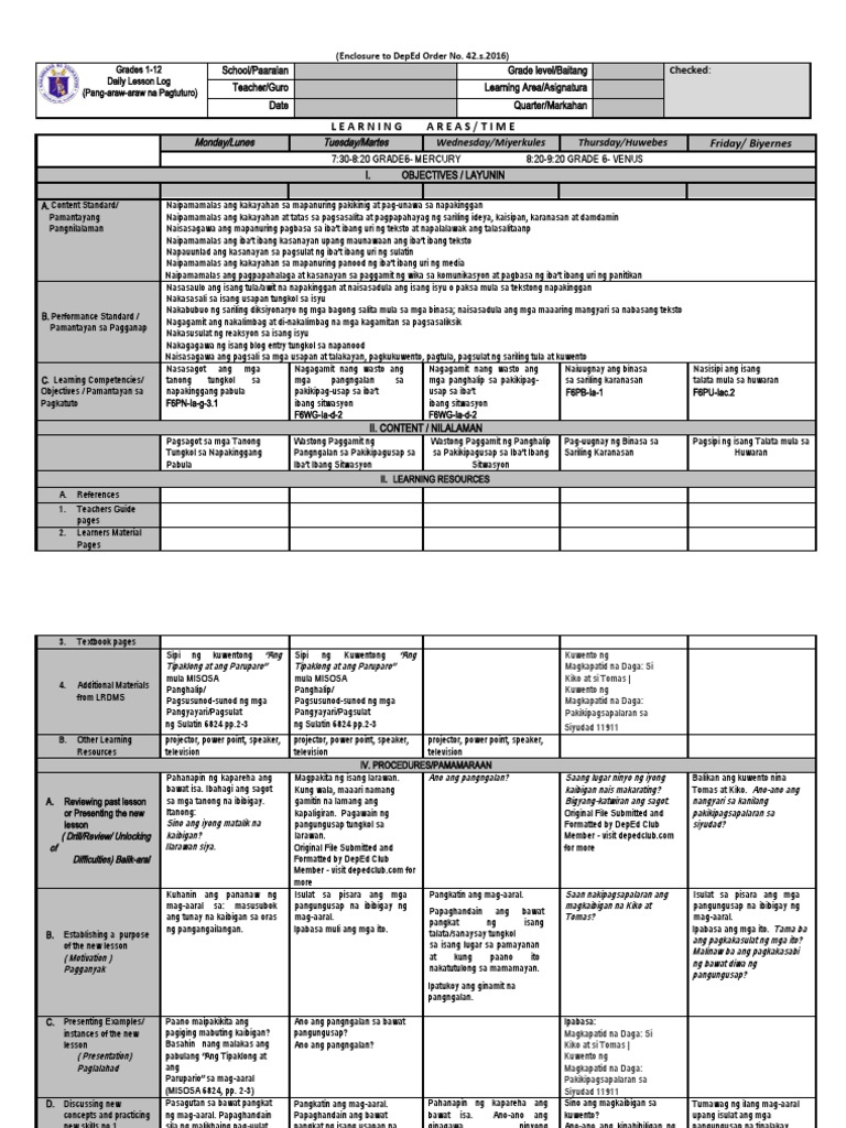 DLL Filipino Week 1 | PDF