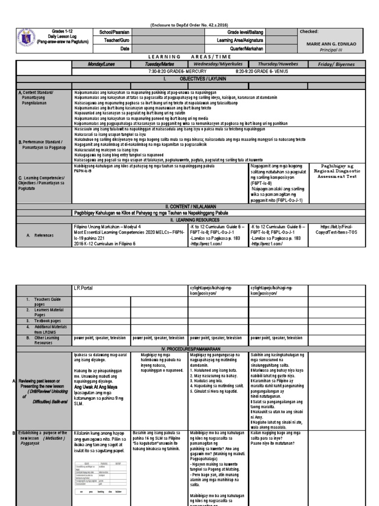 DLL Filipino Week 4 | PDF