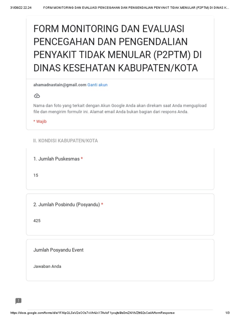 Form Monitoring Dan Evaluasi Pencegahan Dan Pengendalian Penyakit Tidak Menular (P2PTM) Siak | PDF
