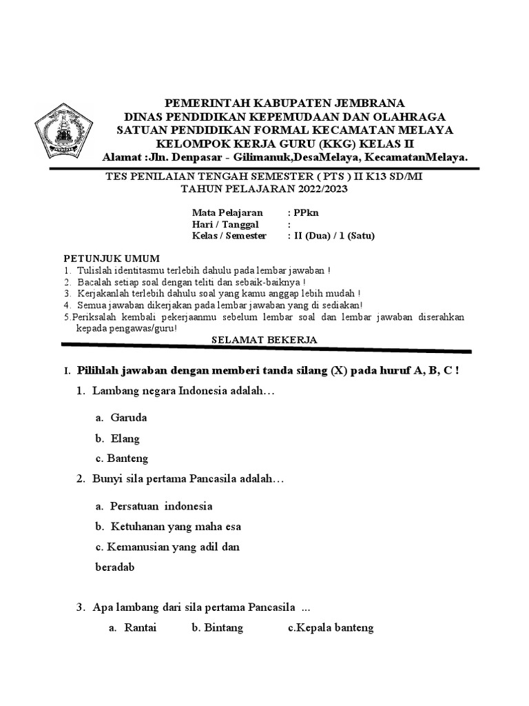 Soal Pts PKN | PDF | Seni & Disiplin Bahasa