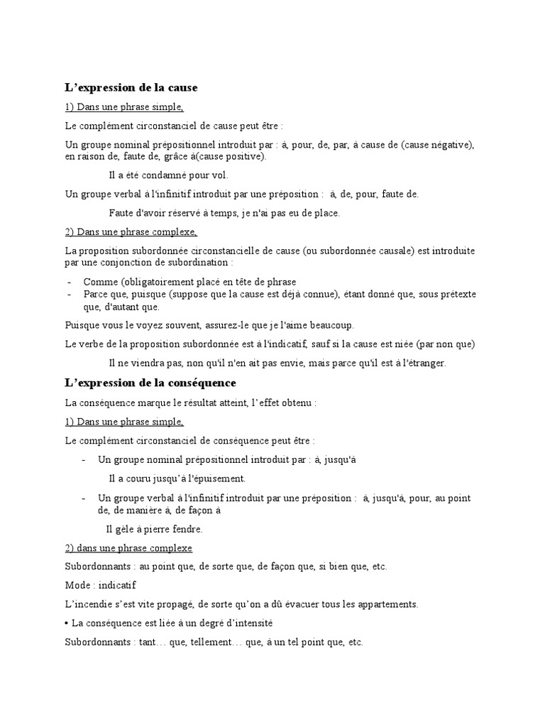 Cause Conséquence | PDF | Clause | Phrase