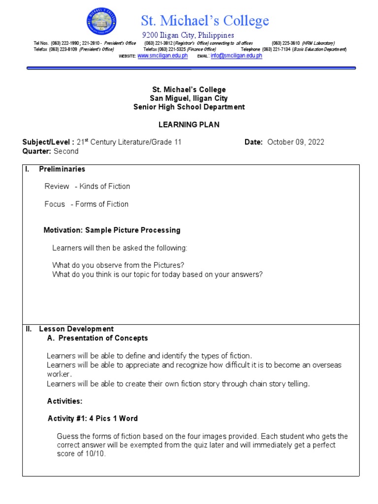 Forms of Fiction (Lesson Plan) | PDF | Learning | Folklore