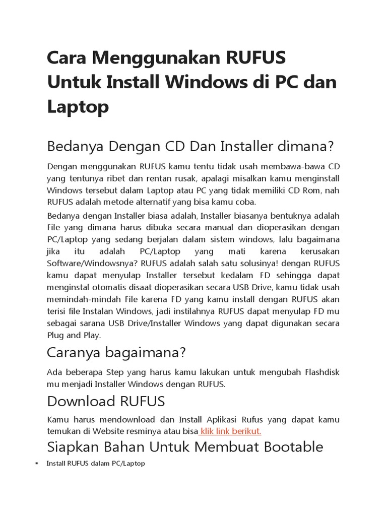 Panduan Instalasi Windows dengan RUFUS | PDF