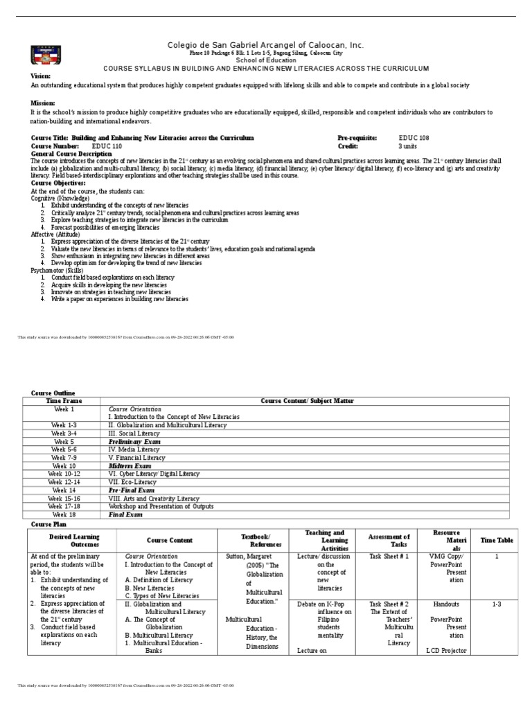 EDUC 110 Building and Enhancing New Literacies Across The Curriculum | Download Free PDF ...