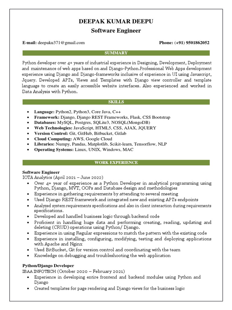A Versatile Python Developer: Deepak Kumar Deepu's Resume Summary and ... A Versatile Python Developer: Deepak Kumar Deepu's Resume Summary and ...