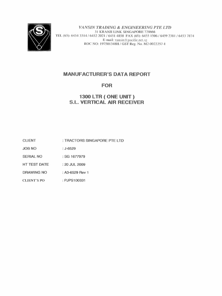 10 - Manufacturer's Data Report (Air Receiver) | PDF